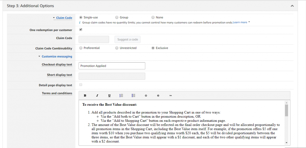 Amazon Product Promotion: How to create percentage off discounts