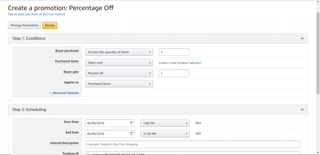 Amazon Product Promotion: How to create percentage off discounts